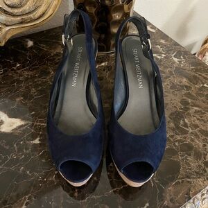 Stuart Weitzman | Shoes | Stuart Weitzman Navy Blue Suede Peeptoe Sling ...
